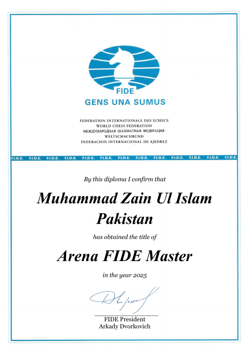 Muhammad Zain Ul Islam: FIDE Online Arena